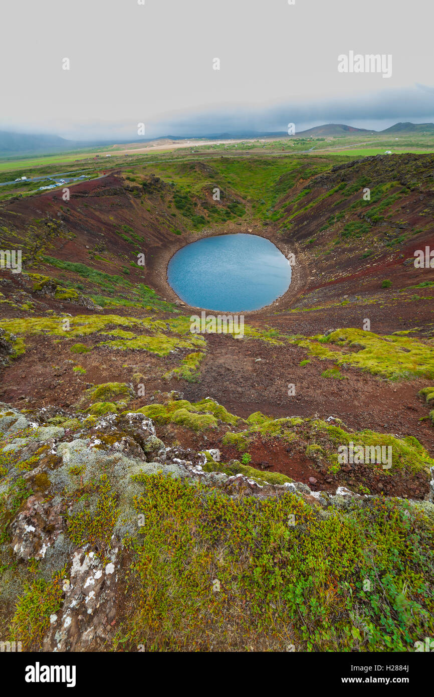 Lake in round volcano crater Stock Photo - Alamy