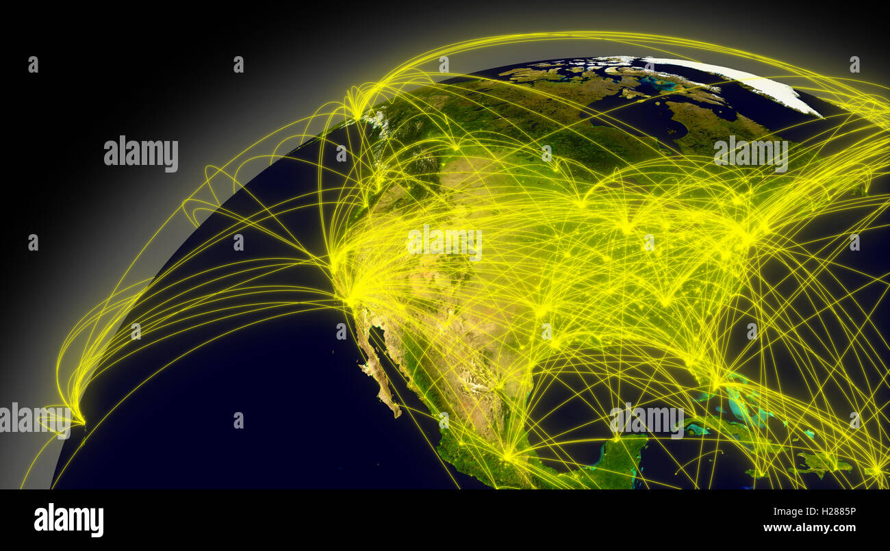North america map air routes hi-res stock photography and images - Alamy