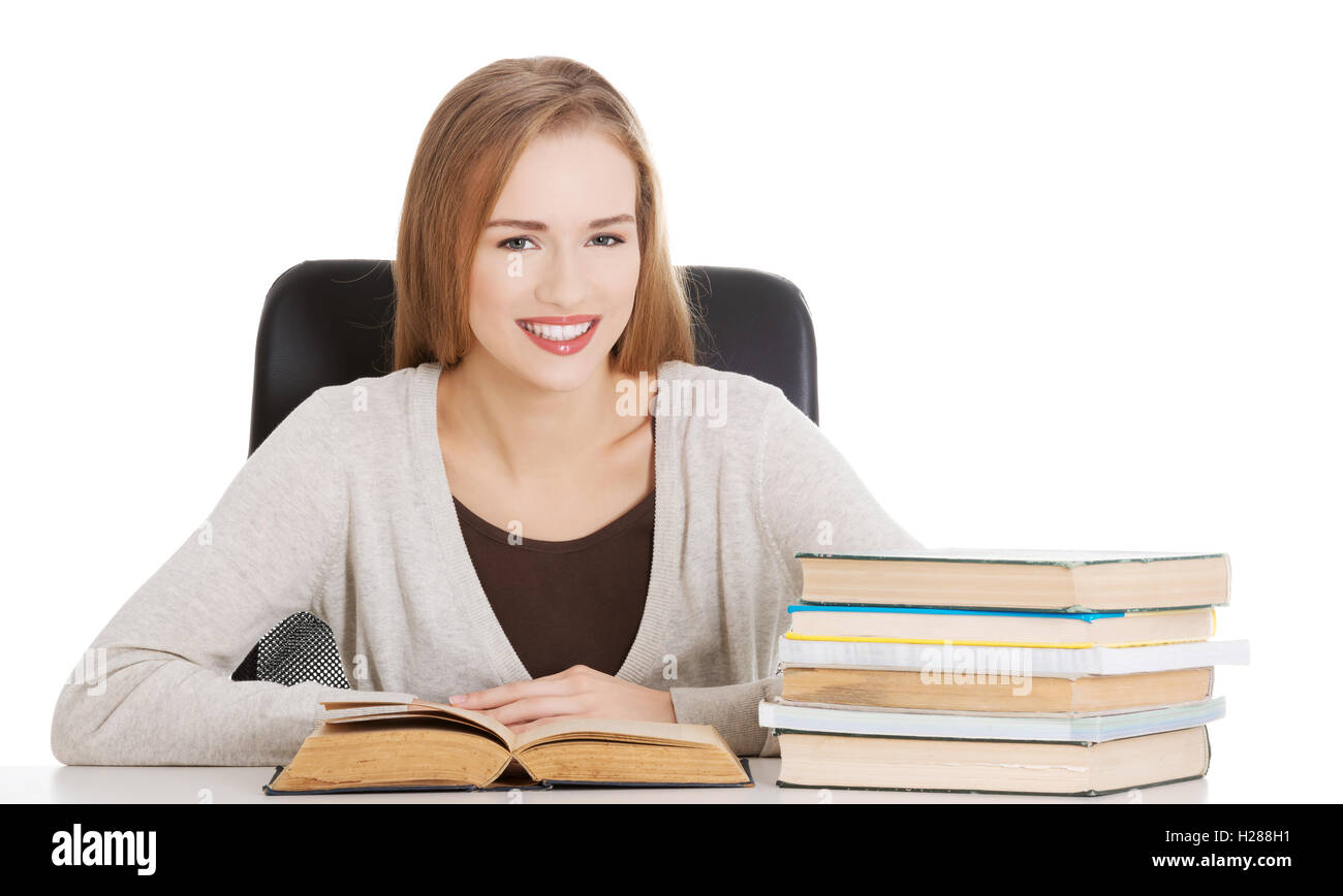 Student studying desk books hi-res stock photography and images - Alamy