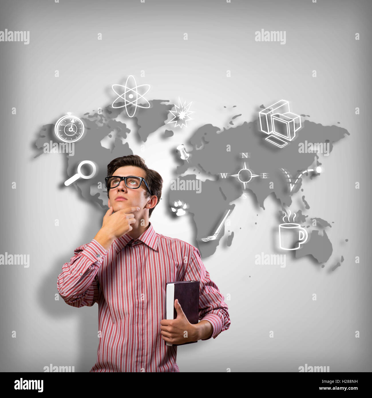 young man scientist with glasses thinking Stock Photo - Alamy