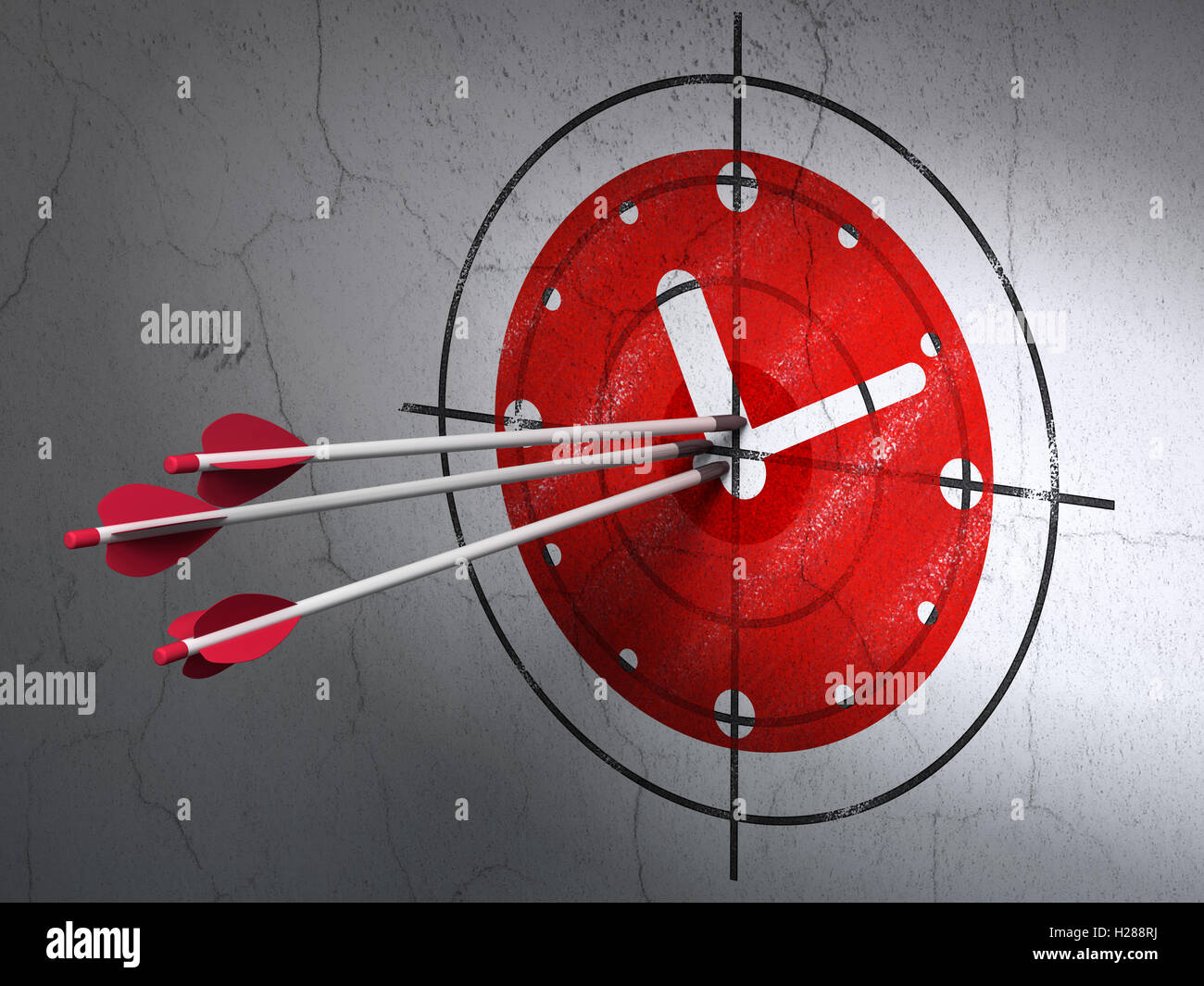 Timeline concept: arrows in Clock target on wall background Stock Photo ...