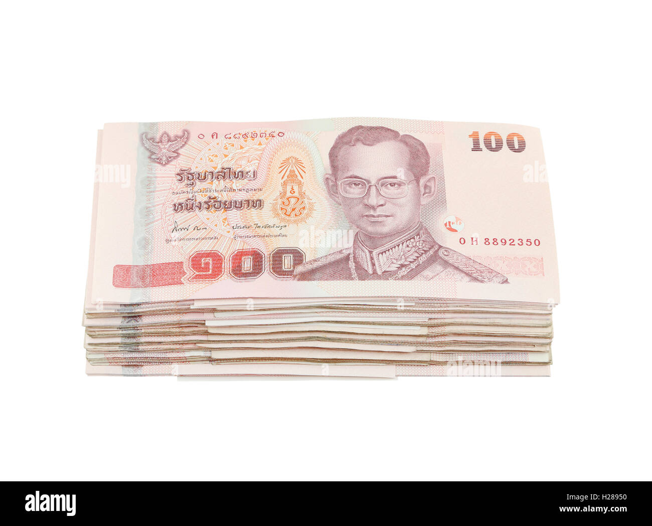 stack of Thai one hundred type banknotes on white background Stock ...