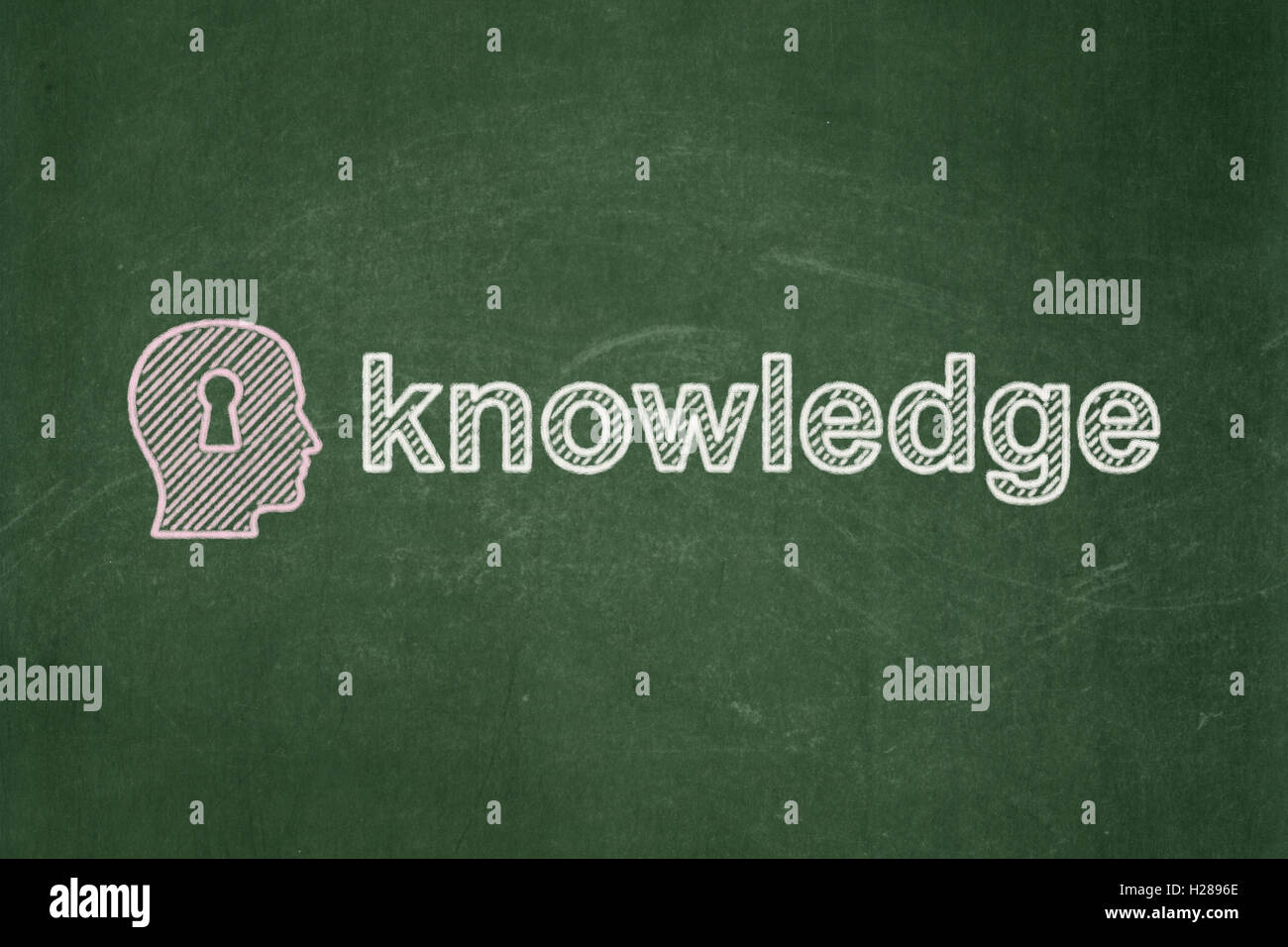 Education concept: Head With Keyhole and Knowledge on chalkboard ...
