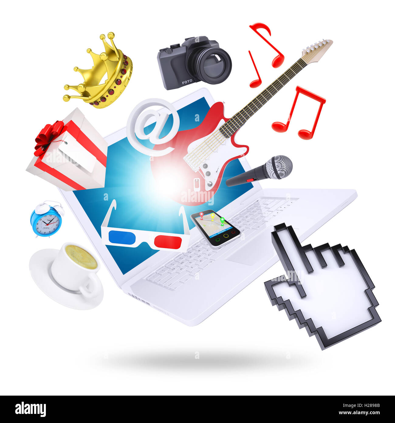 Laptop and multimedia objects Stock Photo - Alamy