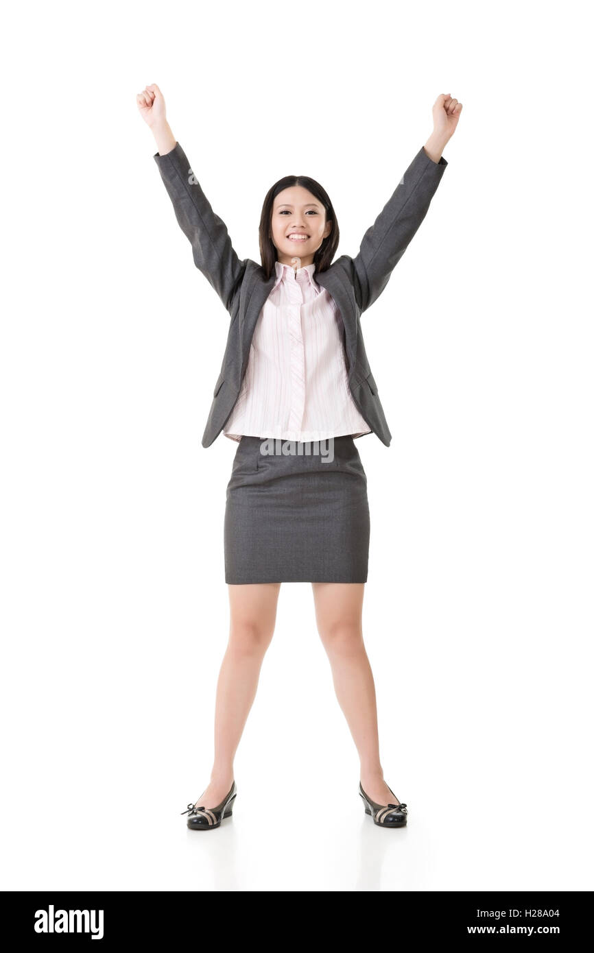 Successful business woman hands up Stock Photo - Alamy