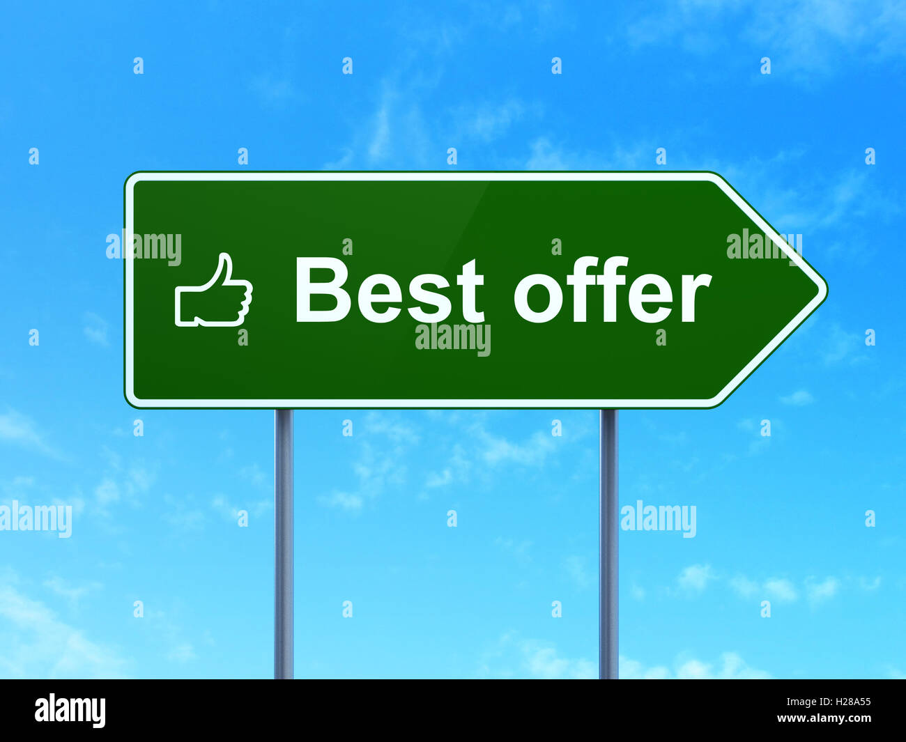 Business concept: Best Offer and Thumb Up on road sign background Stock ...