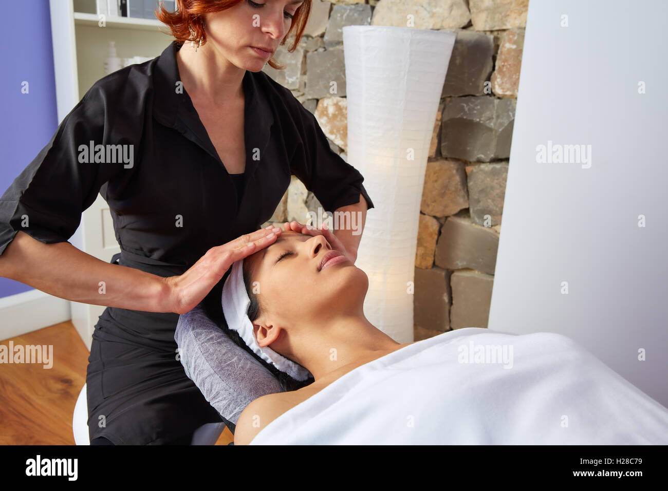 Head neck and facial massage woman with physiotherapist indoor Stock ...