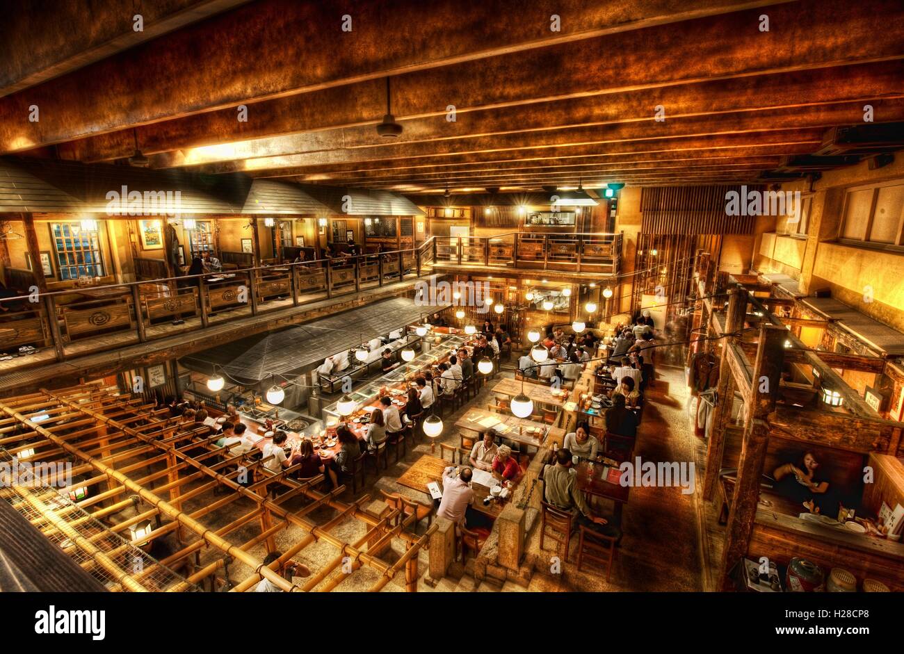 Tokyo, Japan - October 3, 2015: Guests are having dinner in a vintage ...