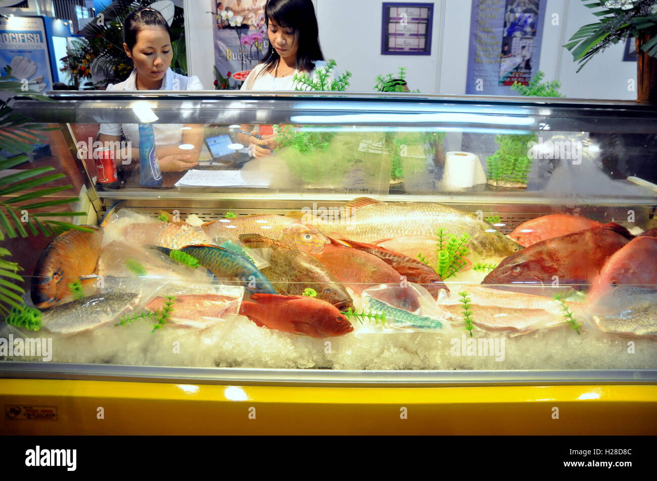 Ho Chi Minh city, Vietnam - June 28, 2011: A seafood booth in the ...