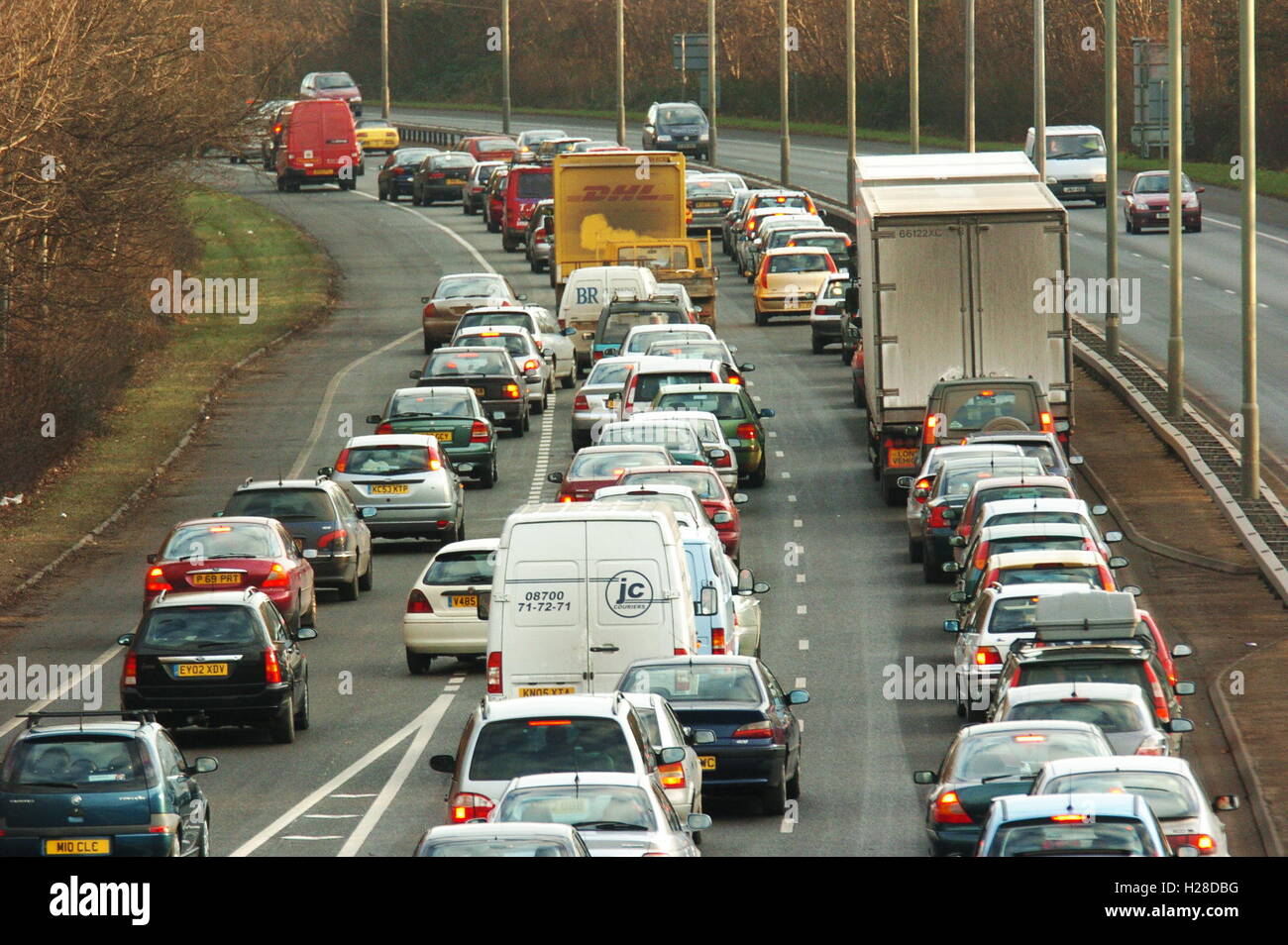 Line of traffic queuing in a jam Stock Photo - Alamy