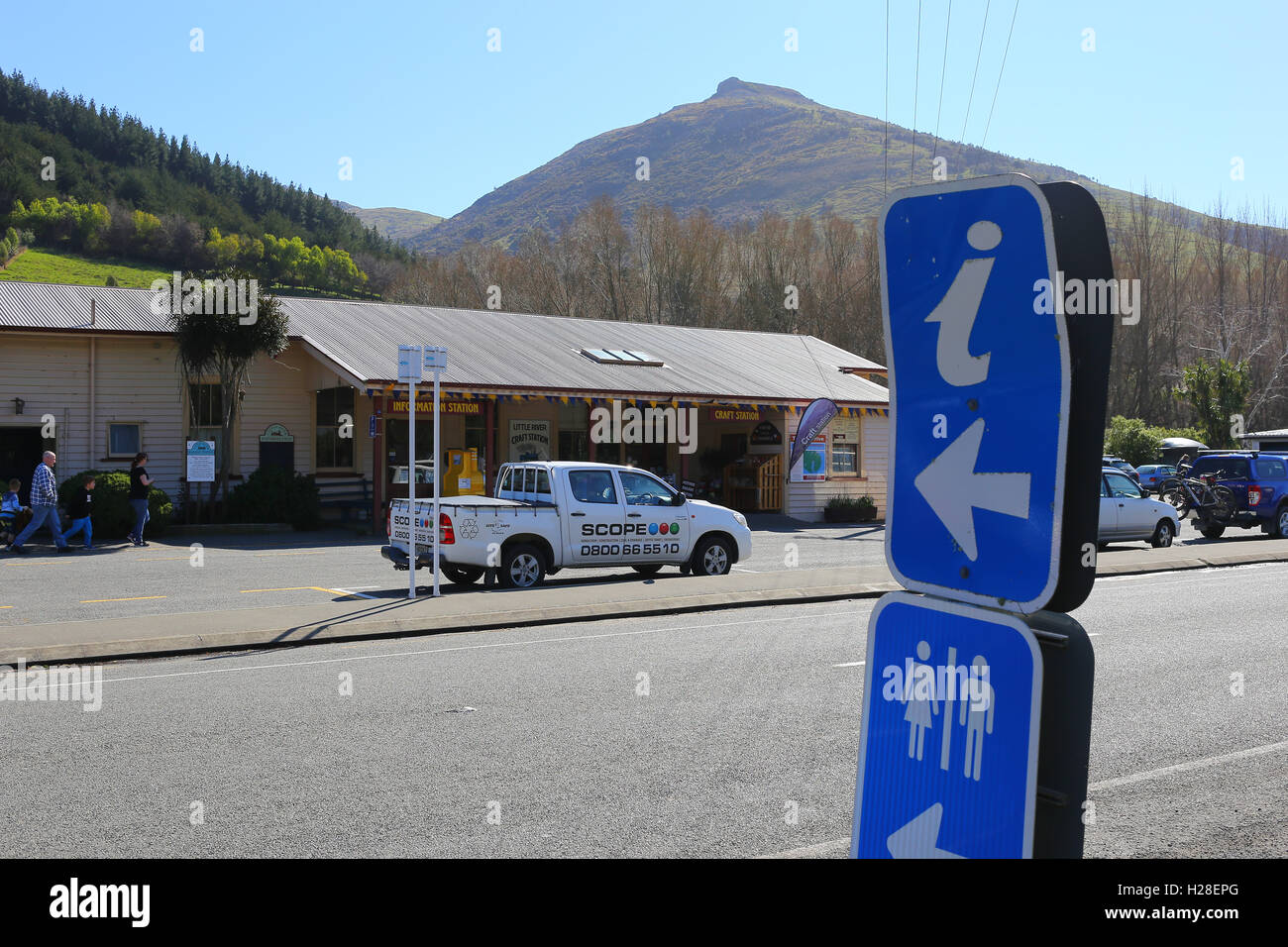 Little River, New Zealand. The old heritage railway station, now a ...