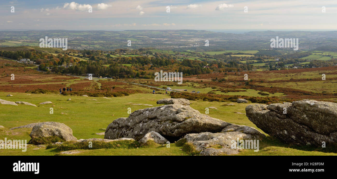 Extensive view across south Devon from Haytor Rocks on Dartmoor ...