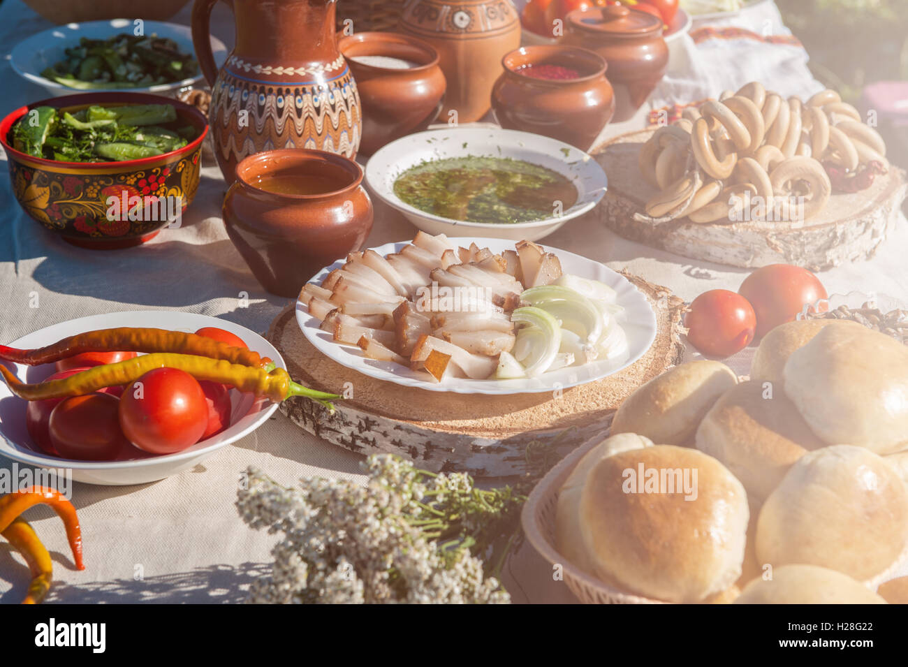Russian table with food Stock Photo - Alamy