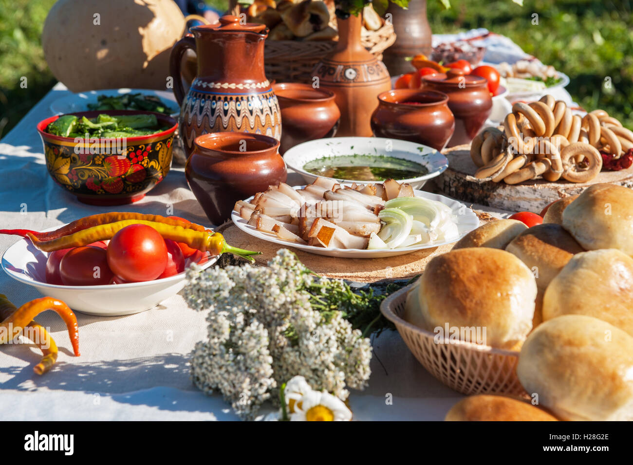 Russian table with food Stock Photo - Alamy