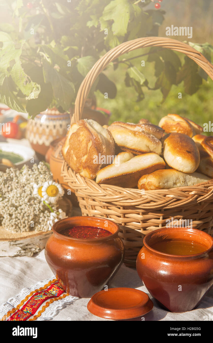 Russian table with food Stock Photo - Alamy