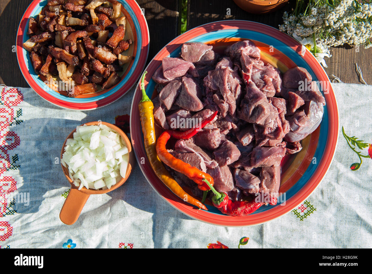 Russian table with raw meat Stock Photo - Alamy