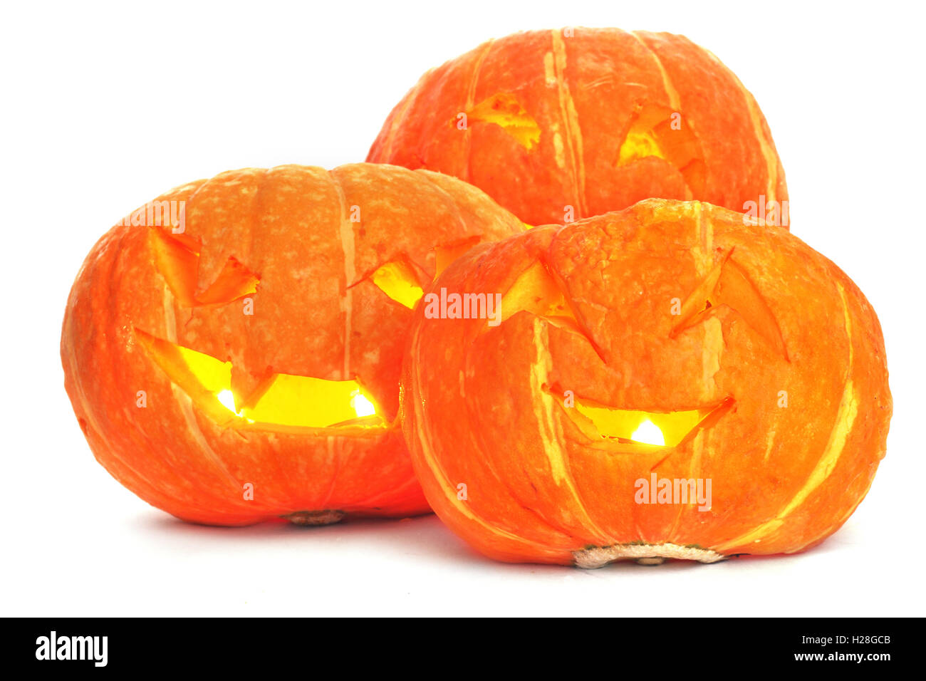 Glowing Halloween Pumpkins isolated on white background Stock Photo - Alamy