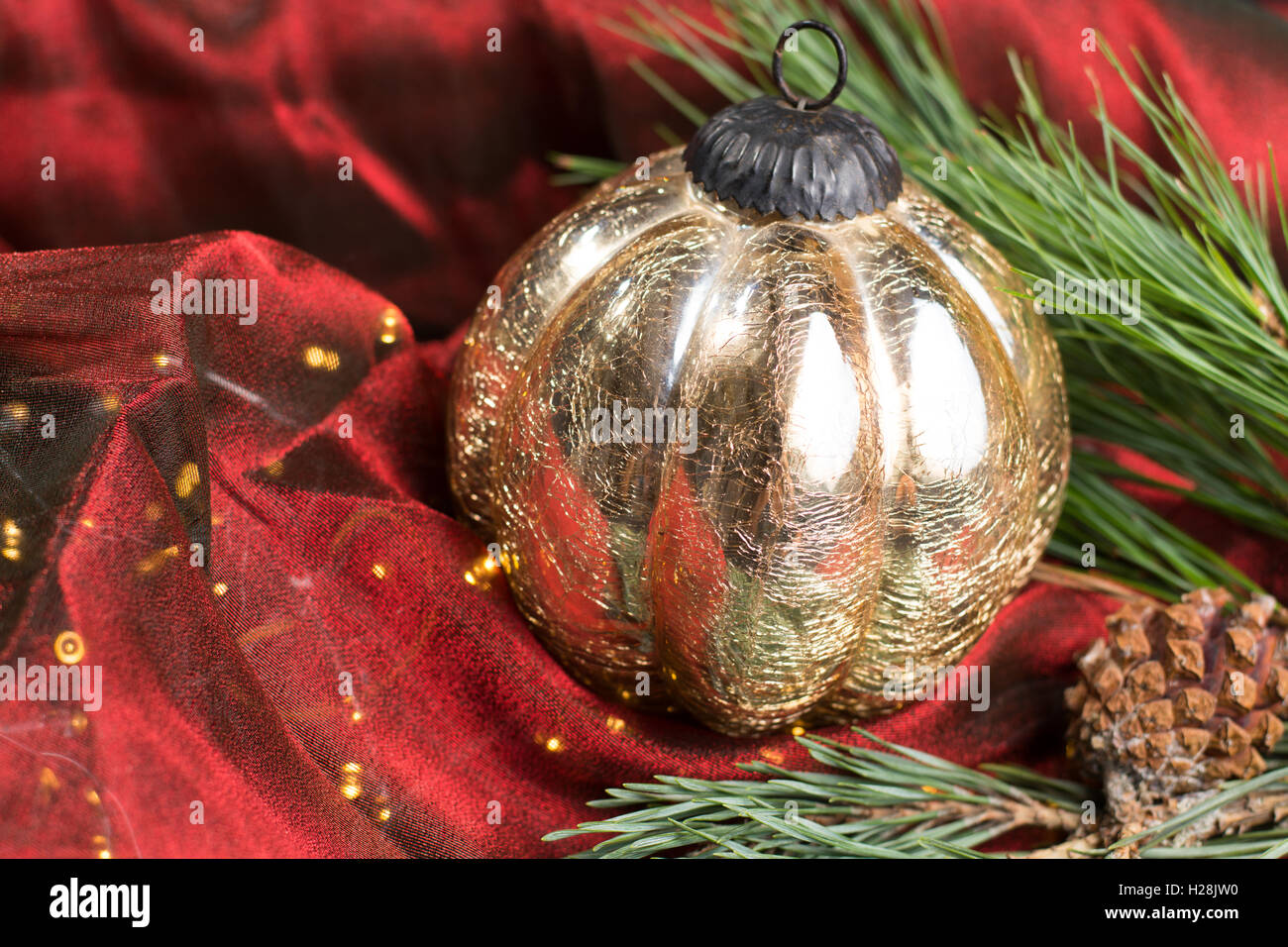 Christmas decoration - big handmade shiny ball from heavy glass on red ...