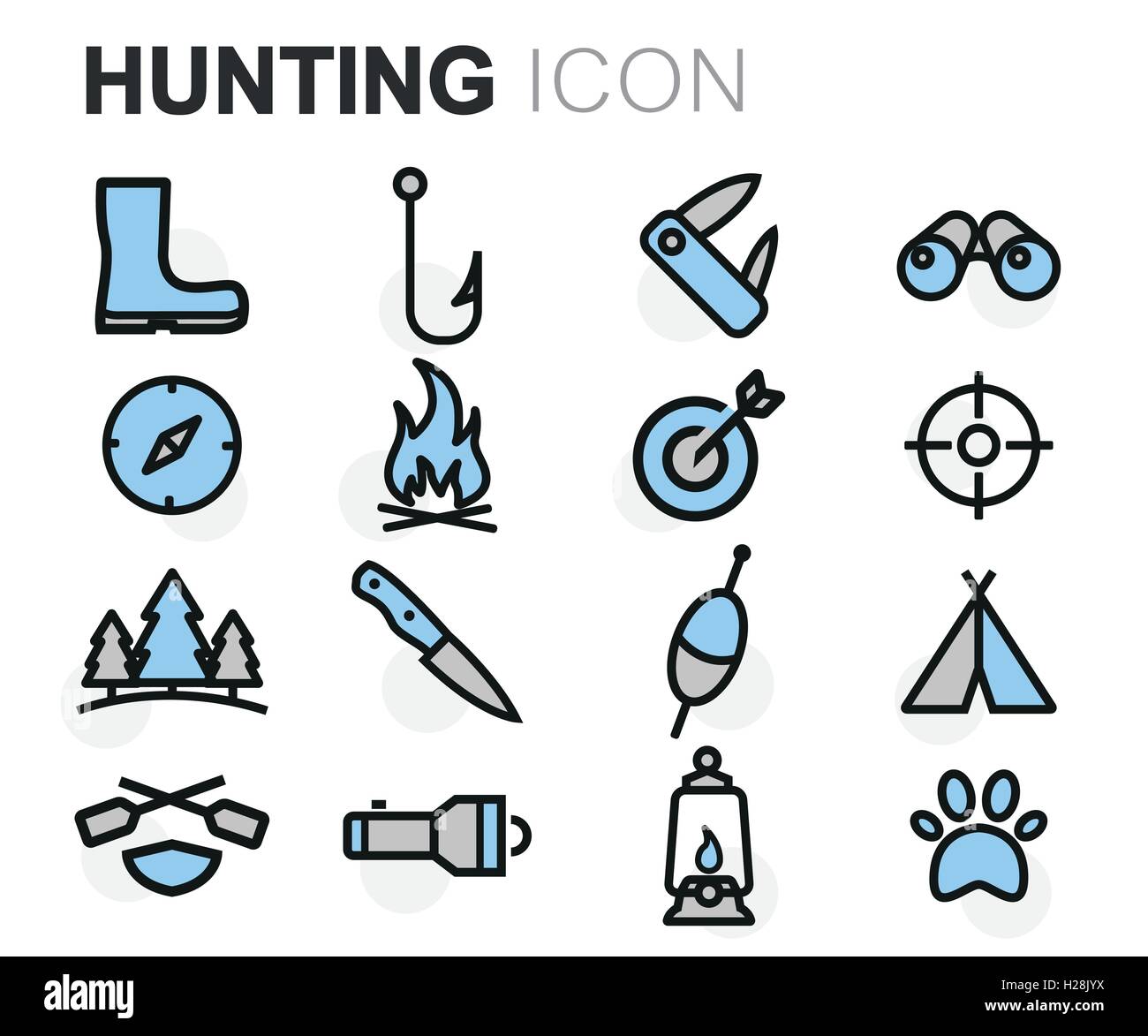 Vector flat line hunting icons set on white background Stock Vector ...