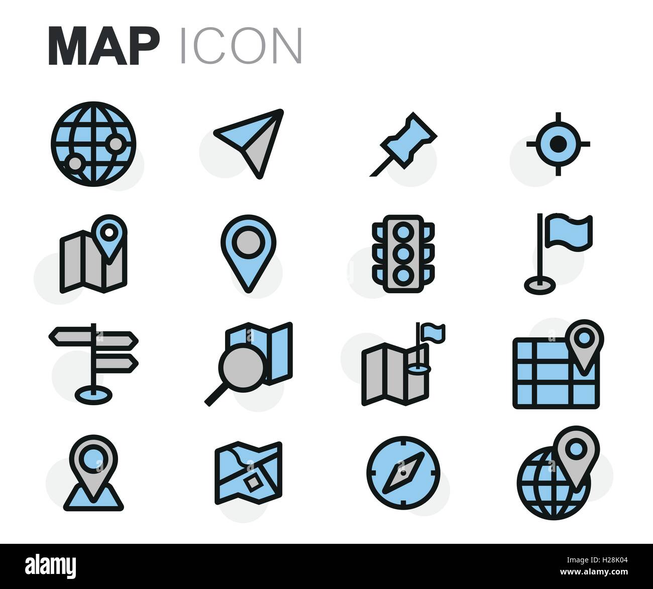 Vector flat line map icons set on white background Stock Vector Image ...