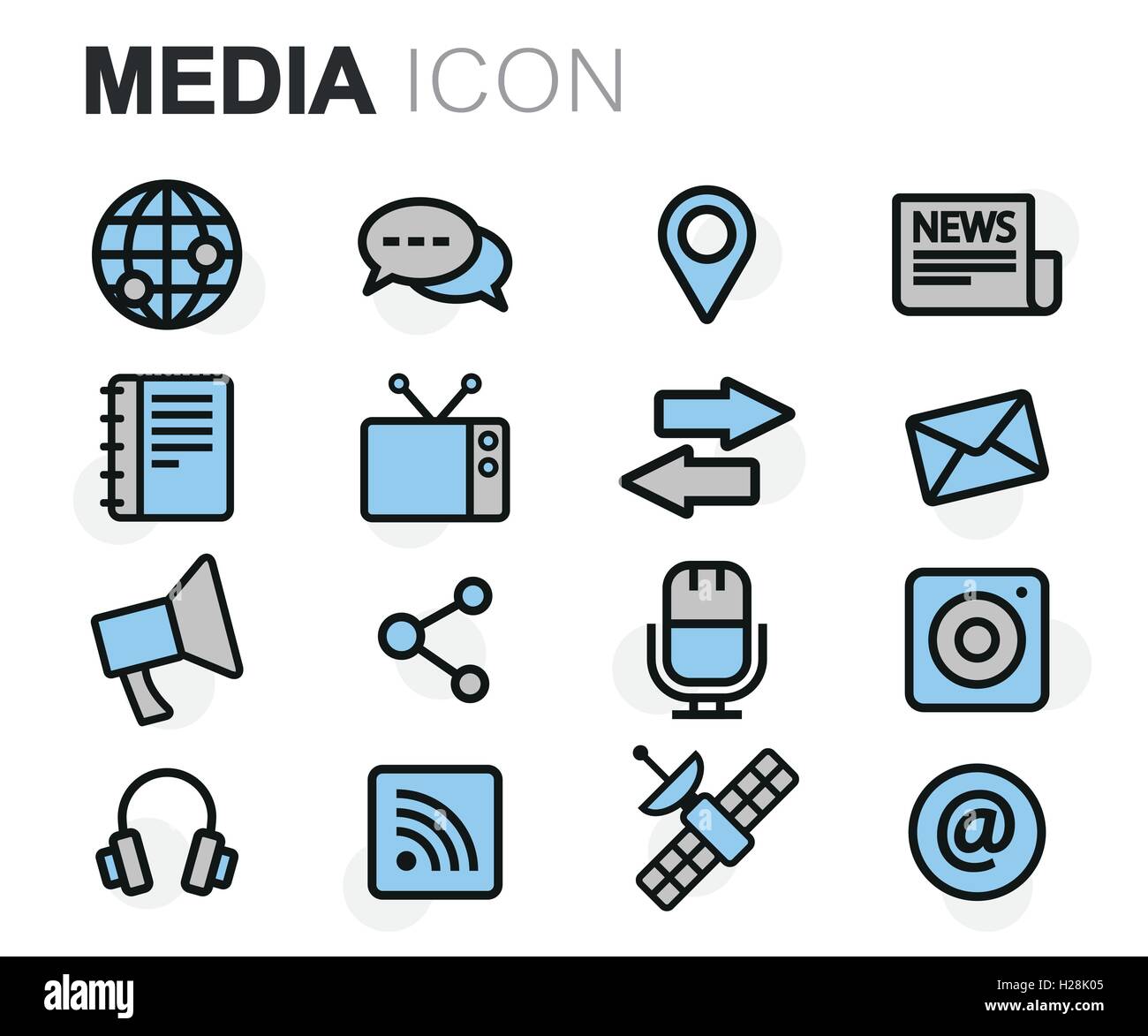 Vector flat line media icons set on white background Stock Vector Image ...