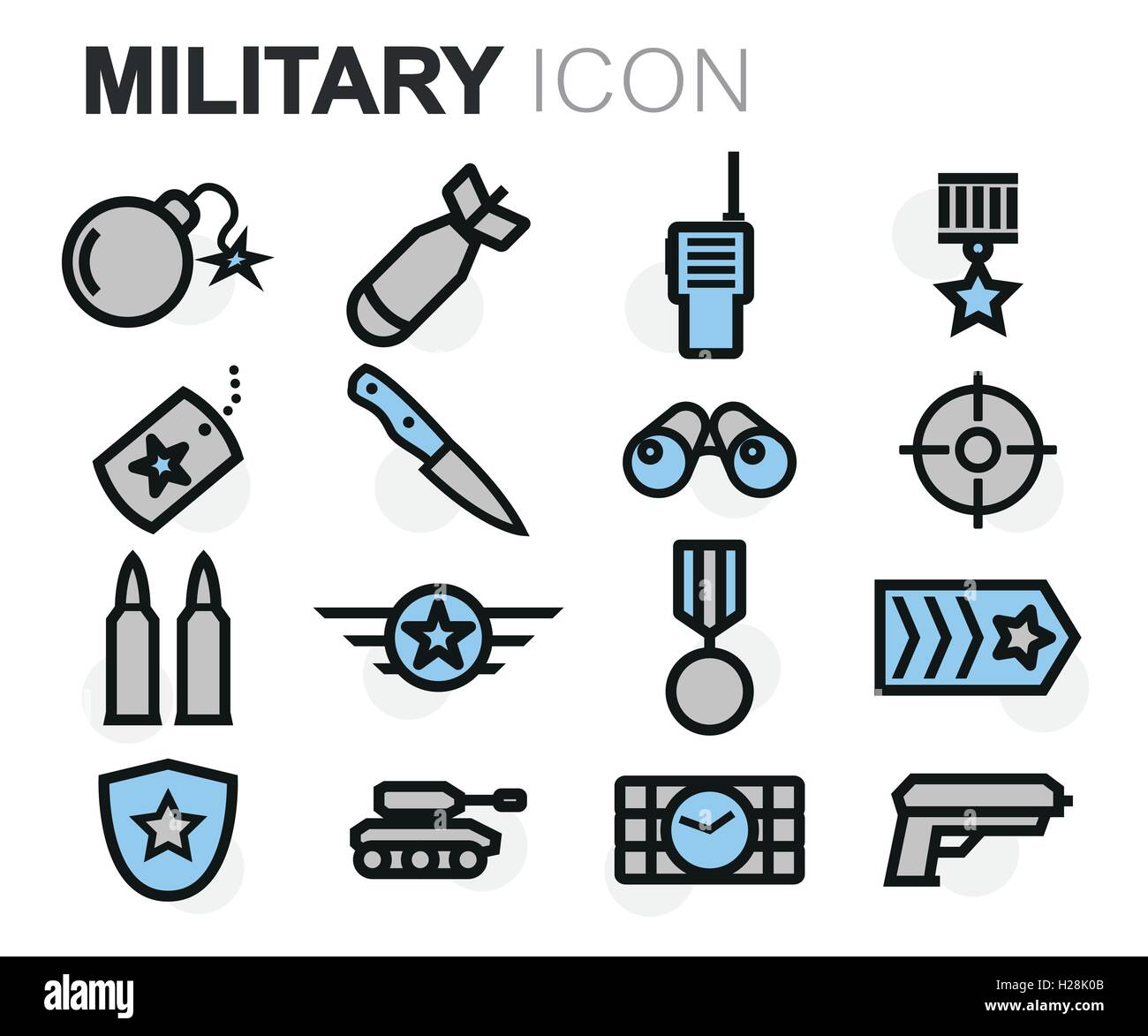 Vector flat line military icons set on white background Stock Vector ...