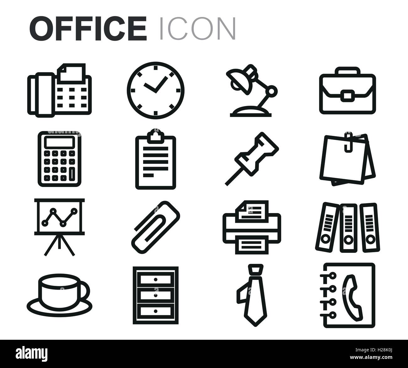 Vector black line office icons set on white background Stock Vector ...
