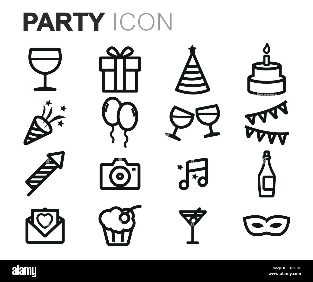 Vector black line party icons set on white background Stock Vector ...