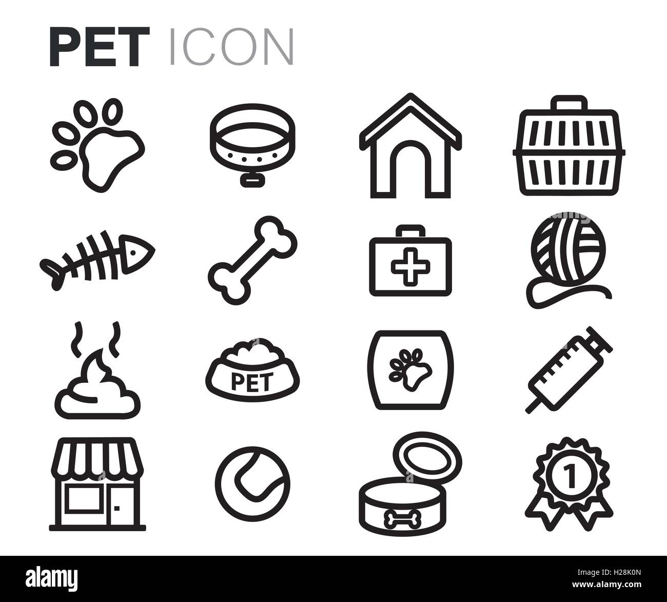 Vector black line pet icons set on white background Stock Vector Image ...