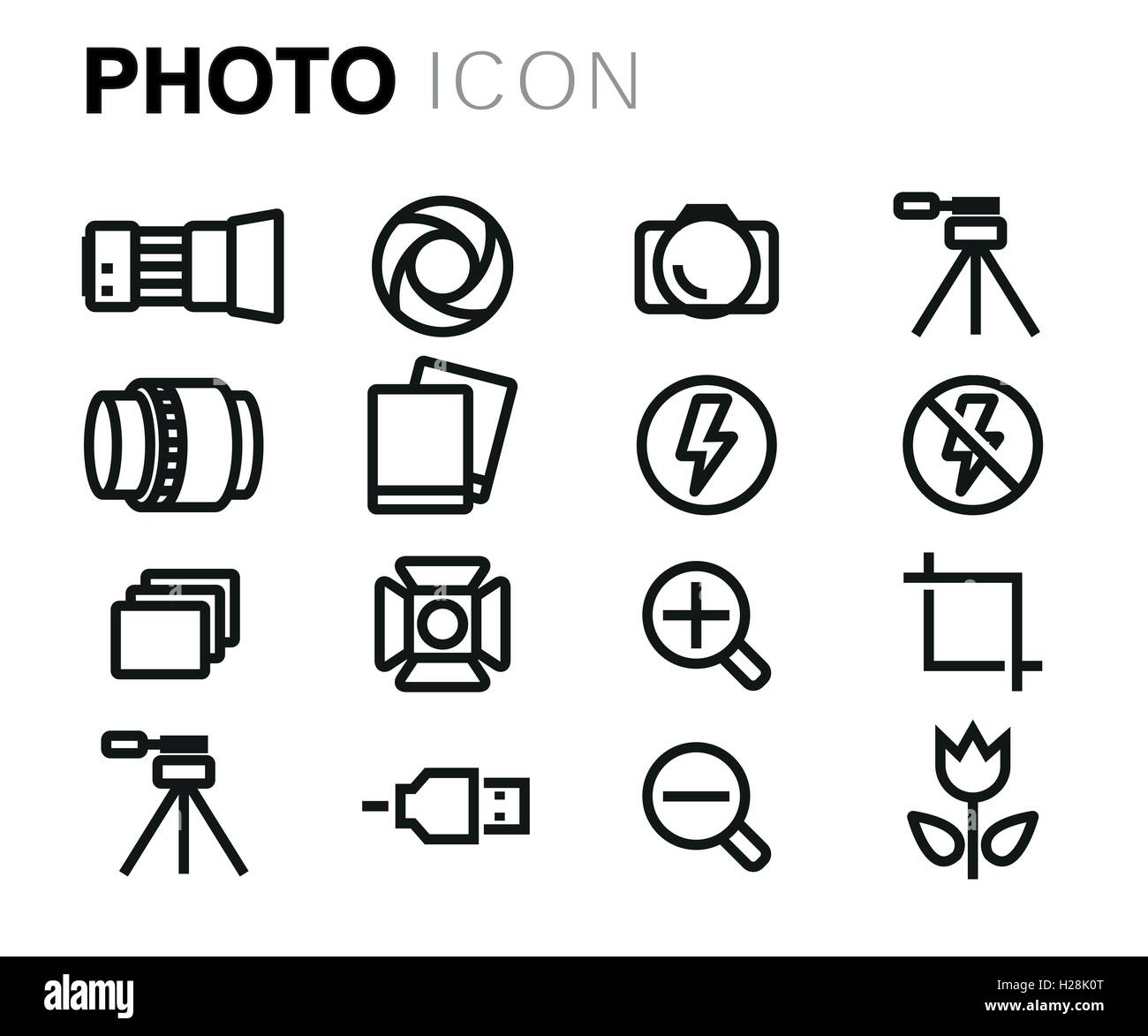 Vector black line photo icons set on white background Stock Vector ...