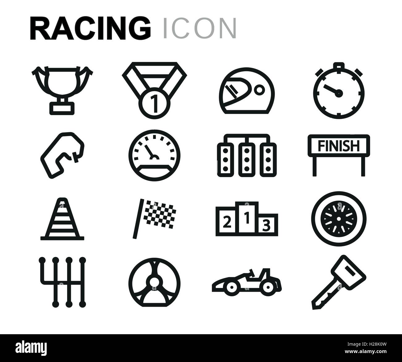 Vector black line racing icons set on white background Stock Vector ...