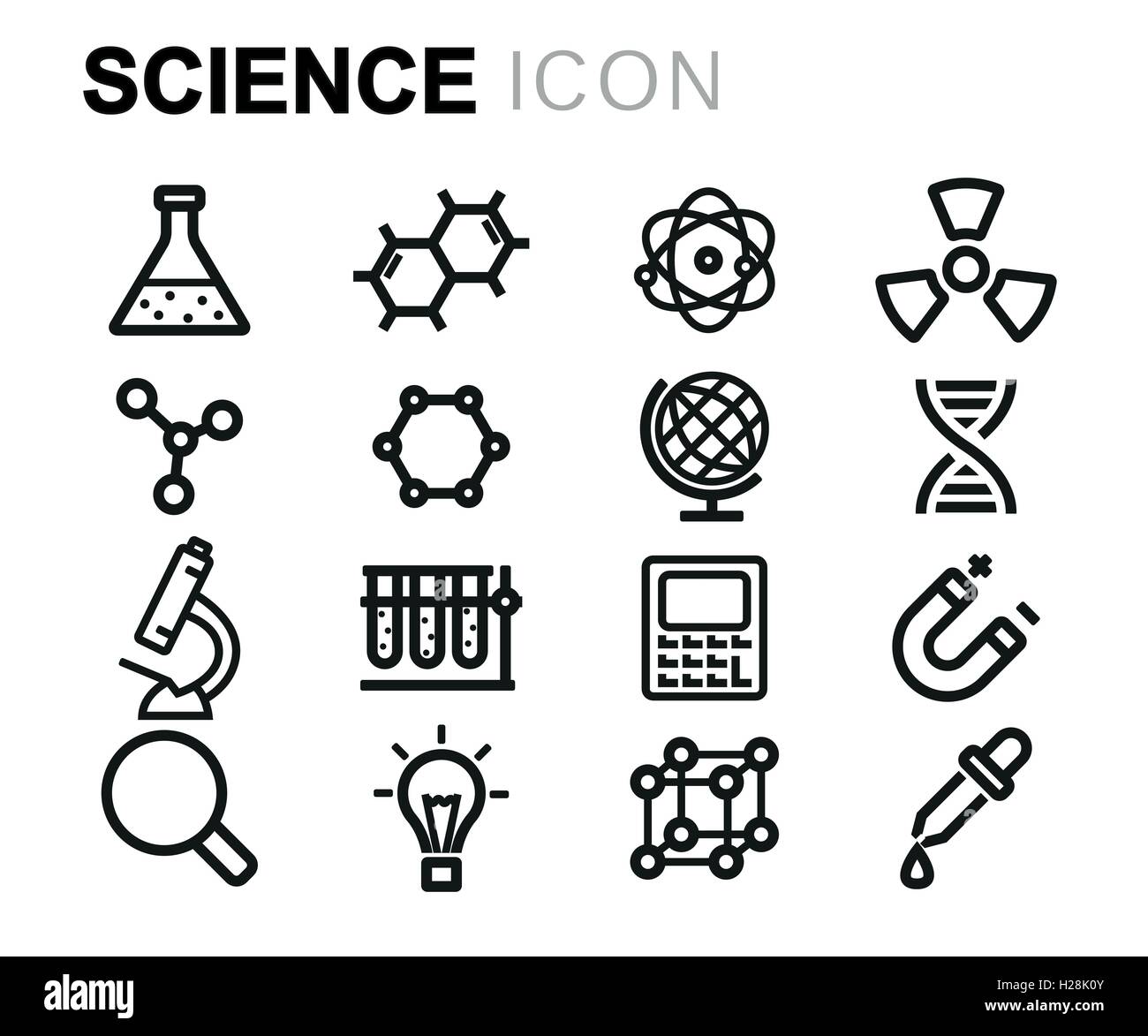Vector black line science icons set on white background Stock Vector ...