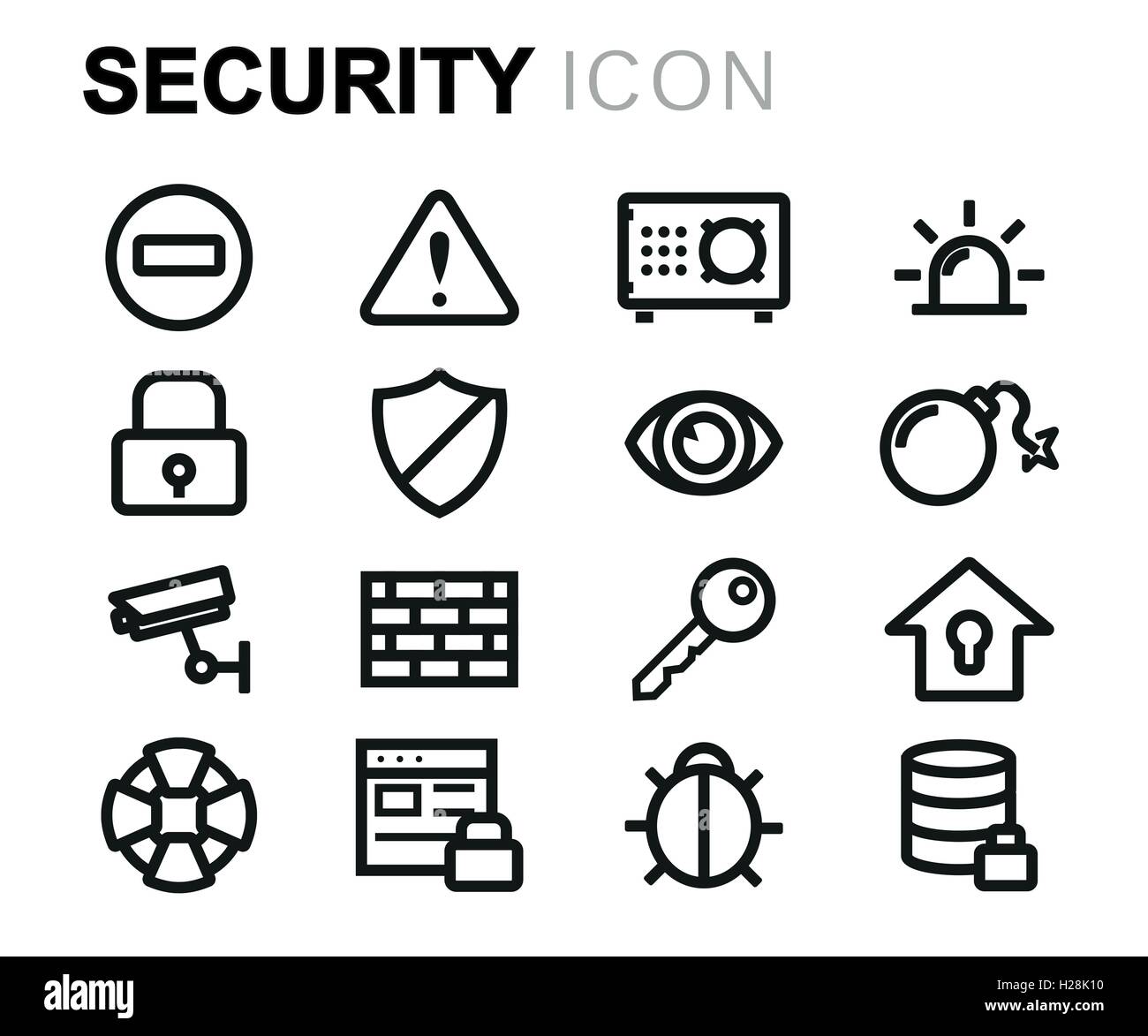 Vector black line security icons set on white background Stock Vector ...