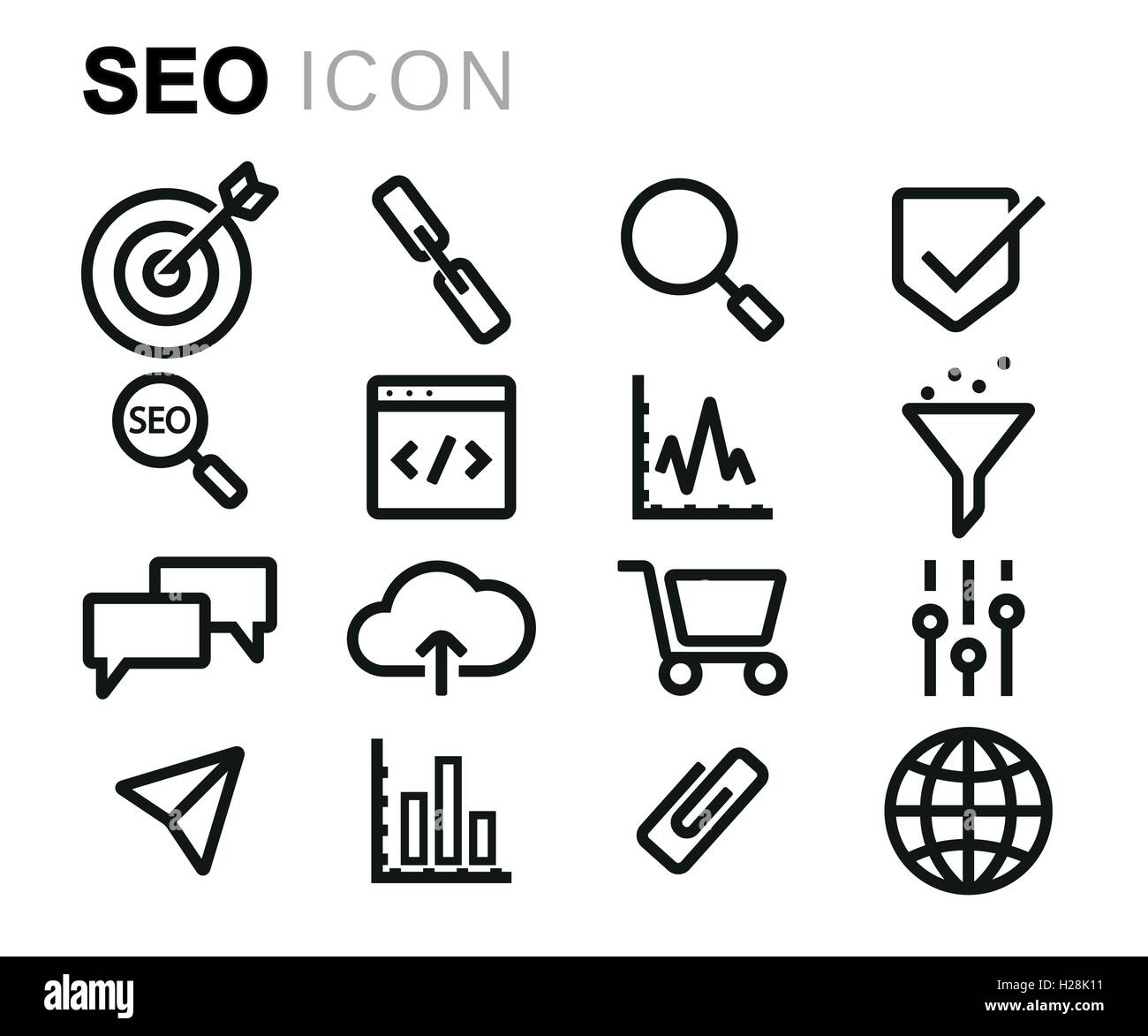 Vector black line seo icons set on white background Stock Vector Image ...