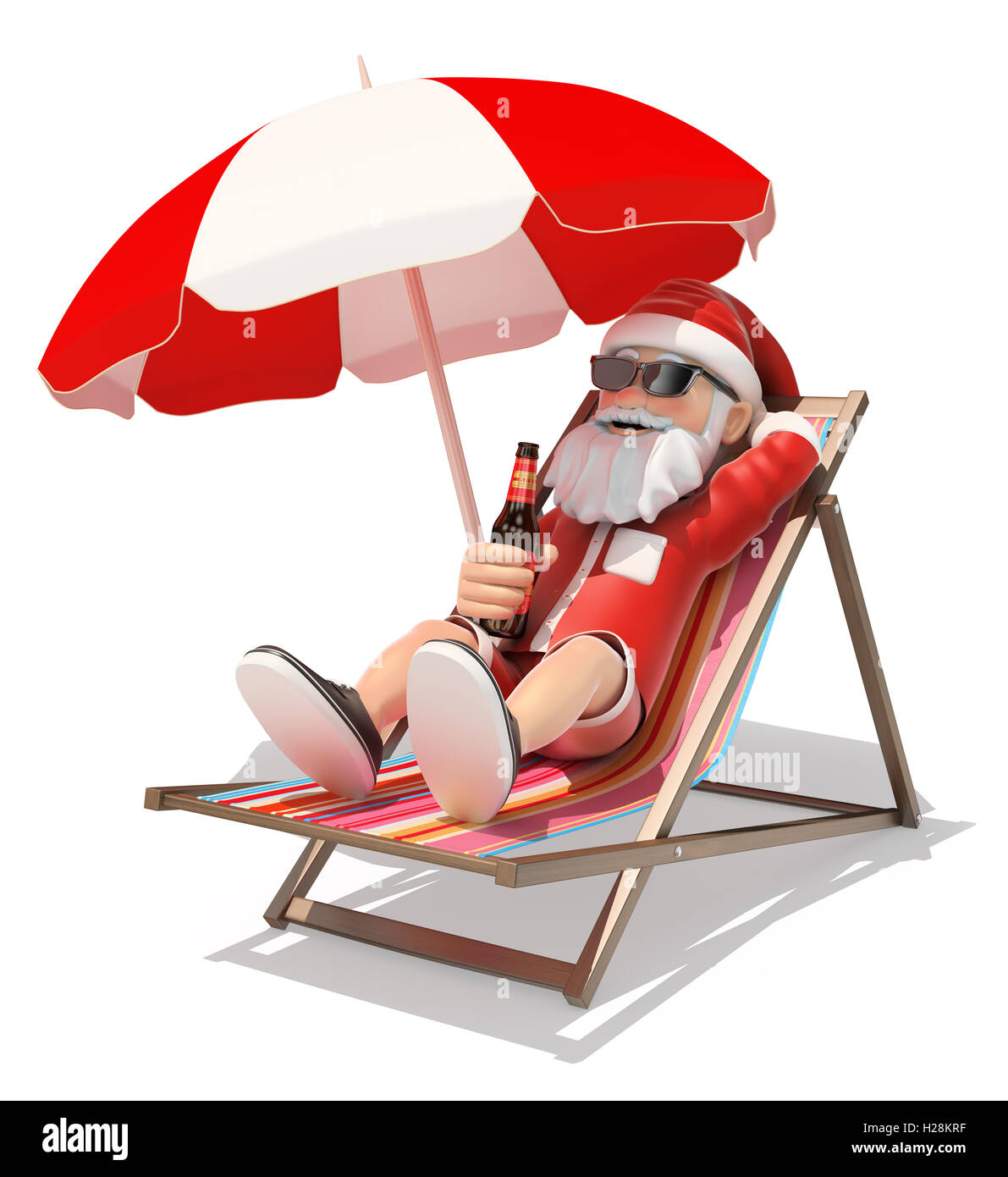 3d christmas people illustration. Santa Claus sunbathing on the beach ...