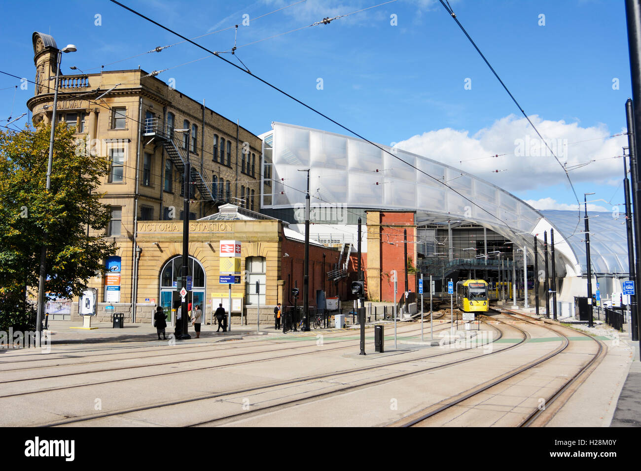 Metro tram lines entering Victoria Station in Manchester, England Stock ...