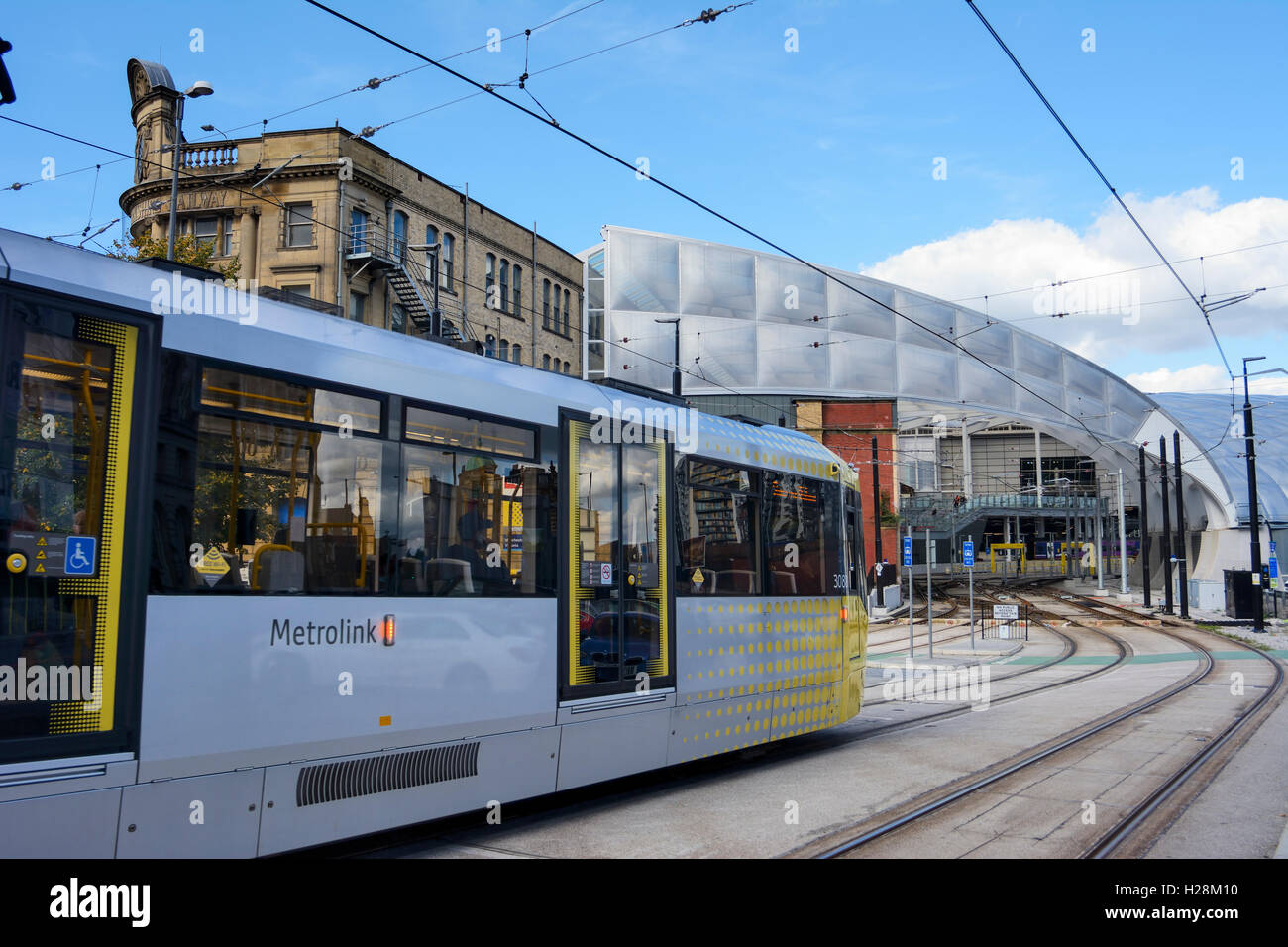 Metro tram lines entering Victoria Station in Manchester, England Stock ...
