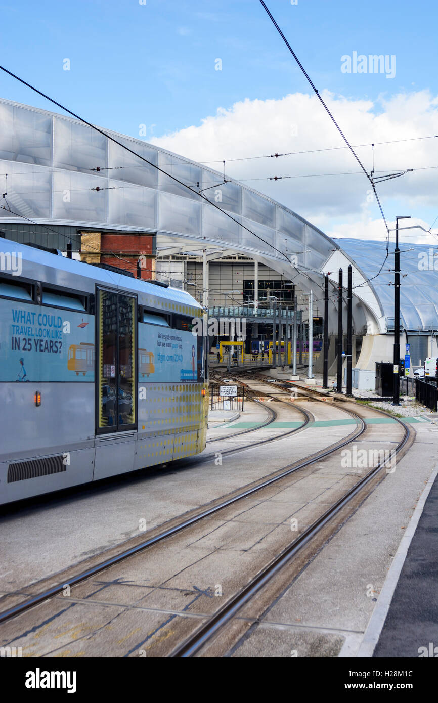 Metro tram lines entering Victoria Station in Manchester, England Stock ...
