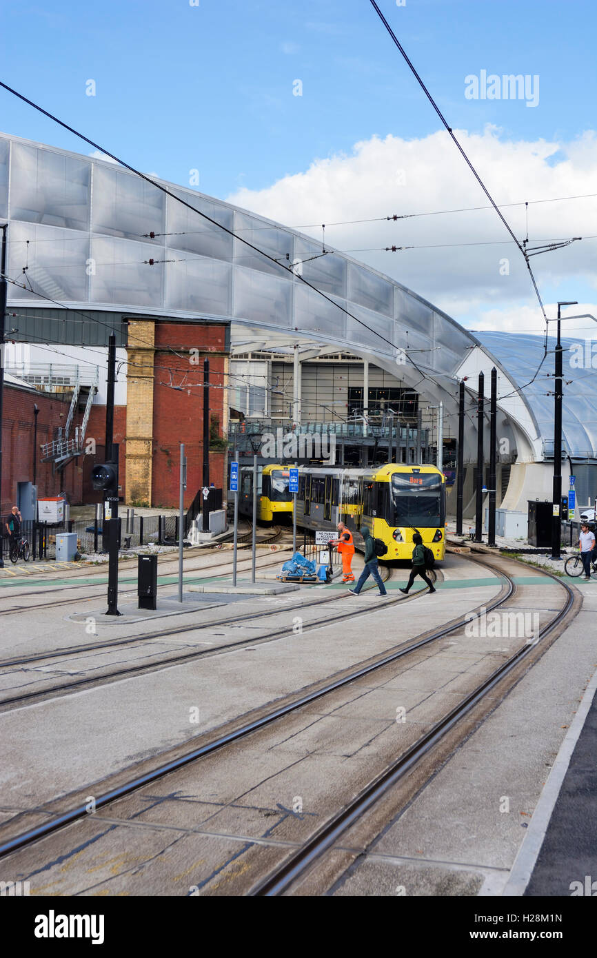 Metro tram lines entering Victoria Station in Manchester, England Stock ...