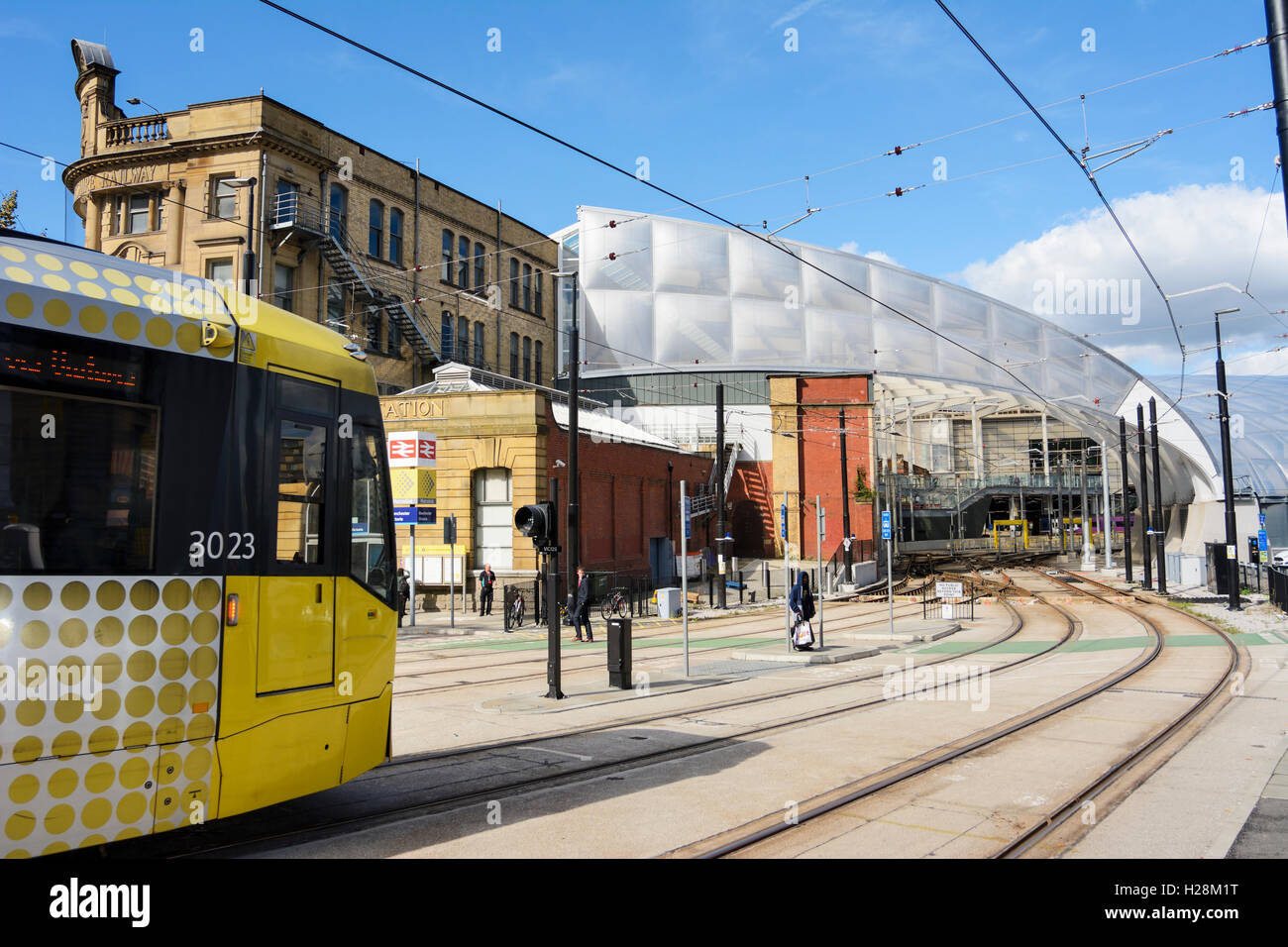 Metro tram lines entering Victoria Station in Manchester, England Stock ...