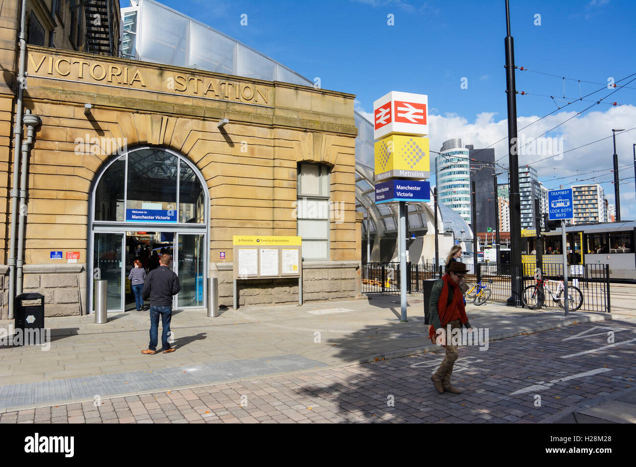 Metro tram lines entering Victoria Station in Manchester, England Stock ...