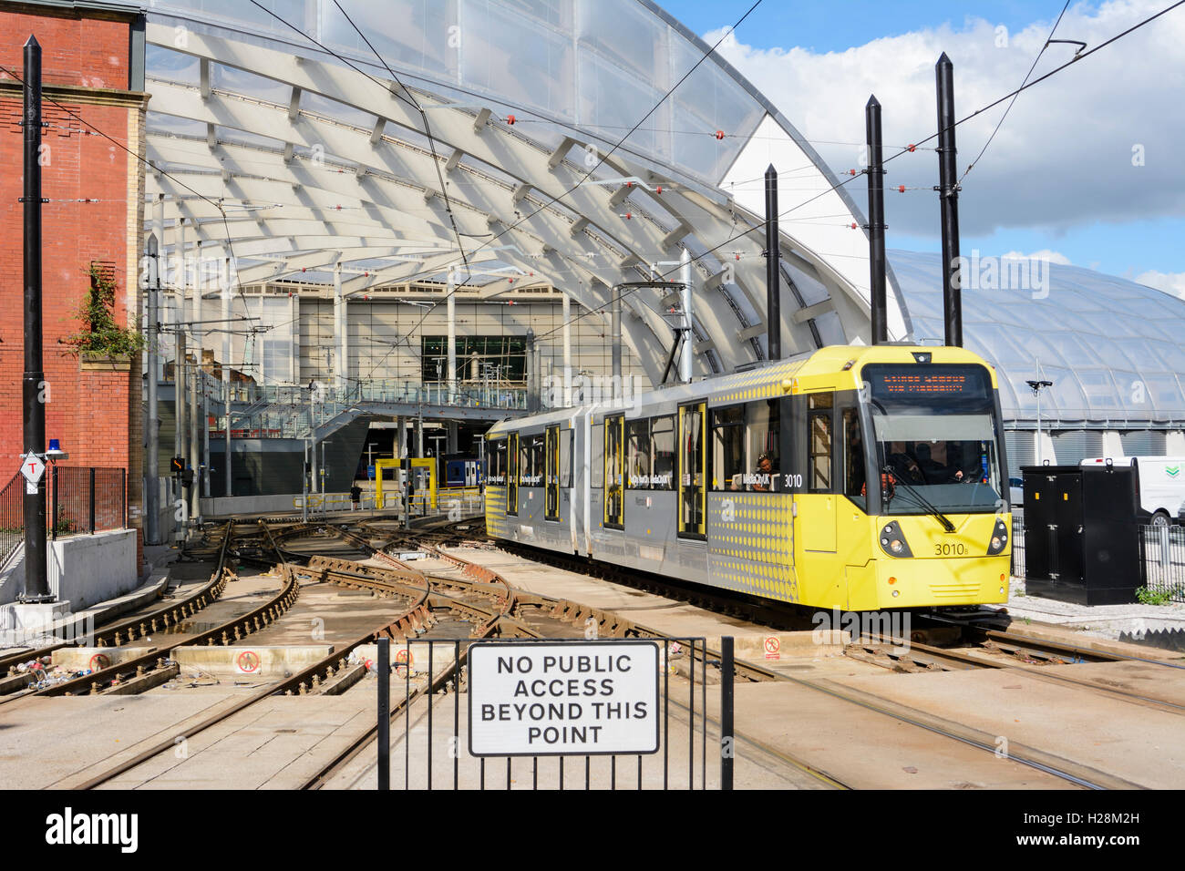 Metro tram lines entering Victoria Station in Manchester, England Stock ...