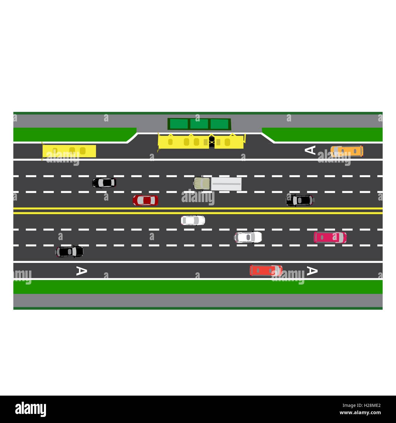 Road infographics. Plot road, highway, street with the bus stop. With ...
