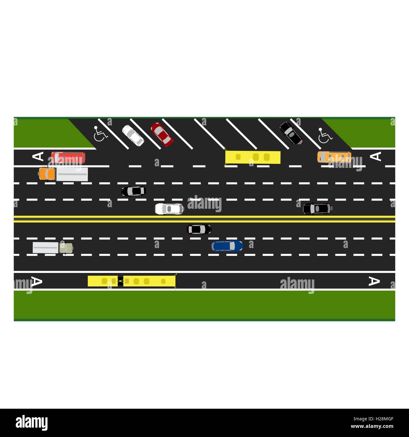 Road infographics. Plot road, highway, street parking. With different ...