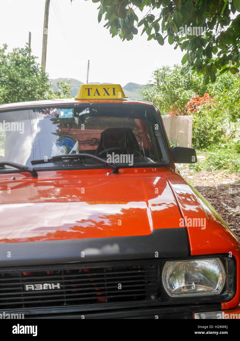 Red taxi car Stock Photo - Alamy