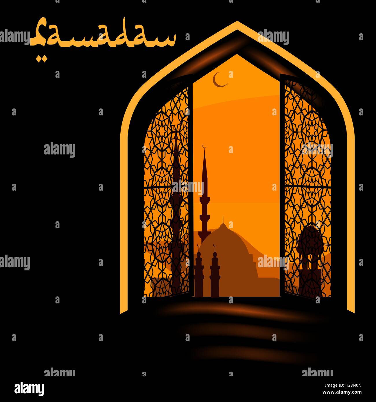 The Muslim holiday of Ramadan. Postcard in the form of an arch. Golden ...