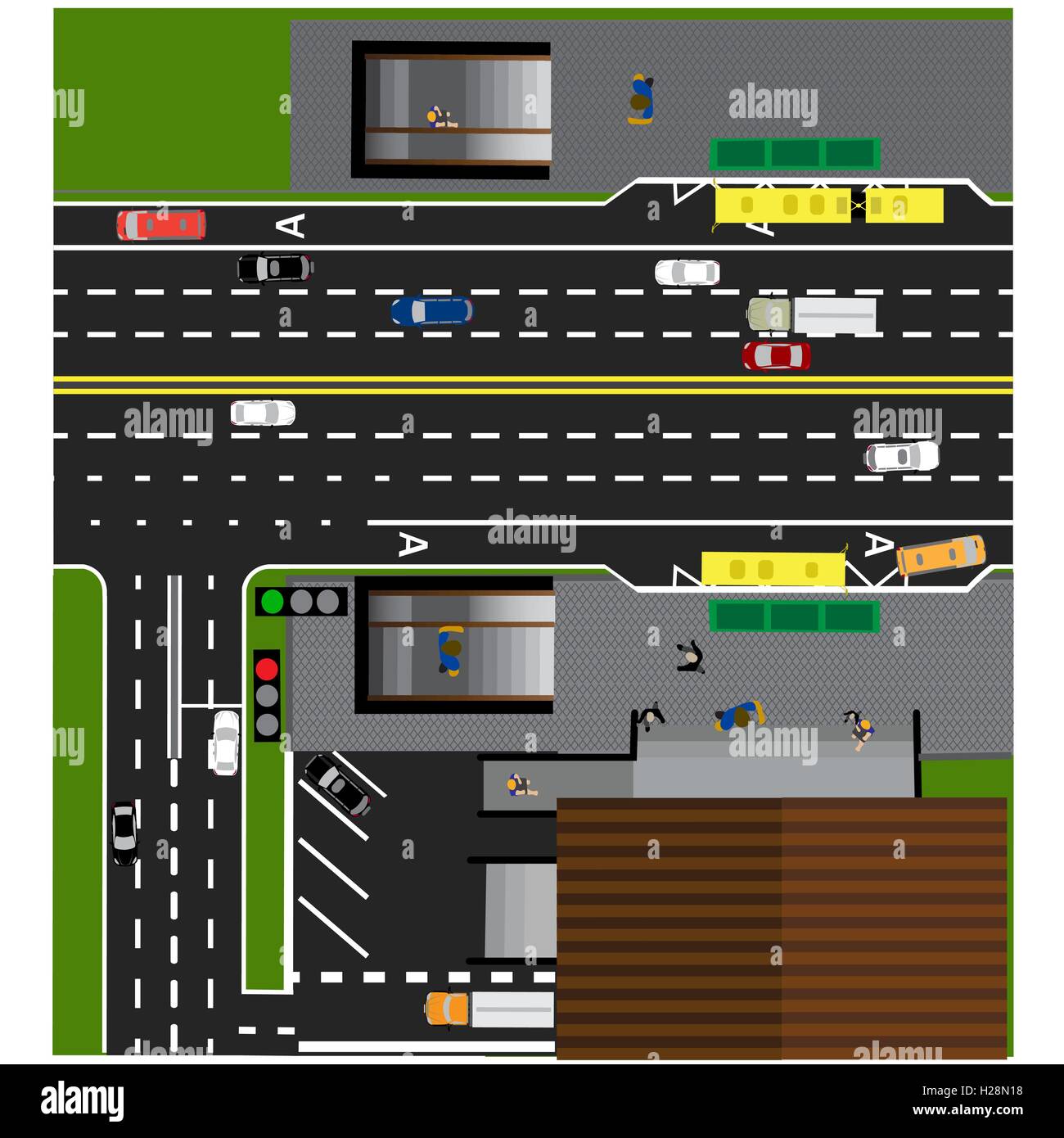 Plot road, highway, street, with the store. Underground crossing ...