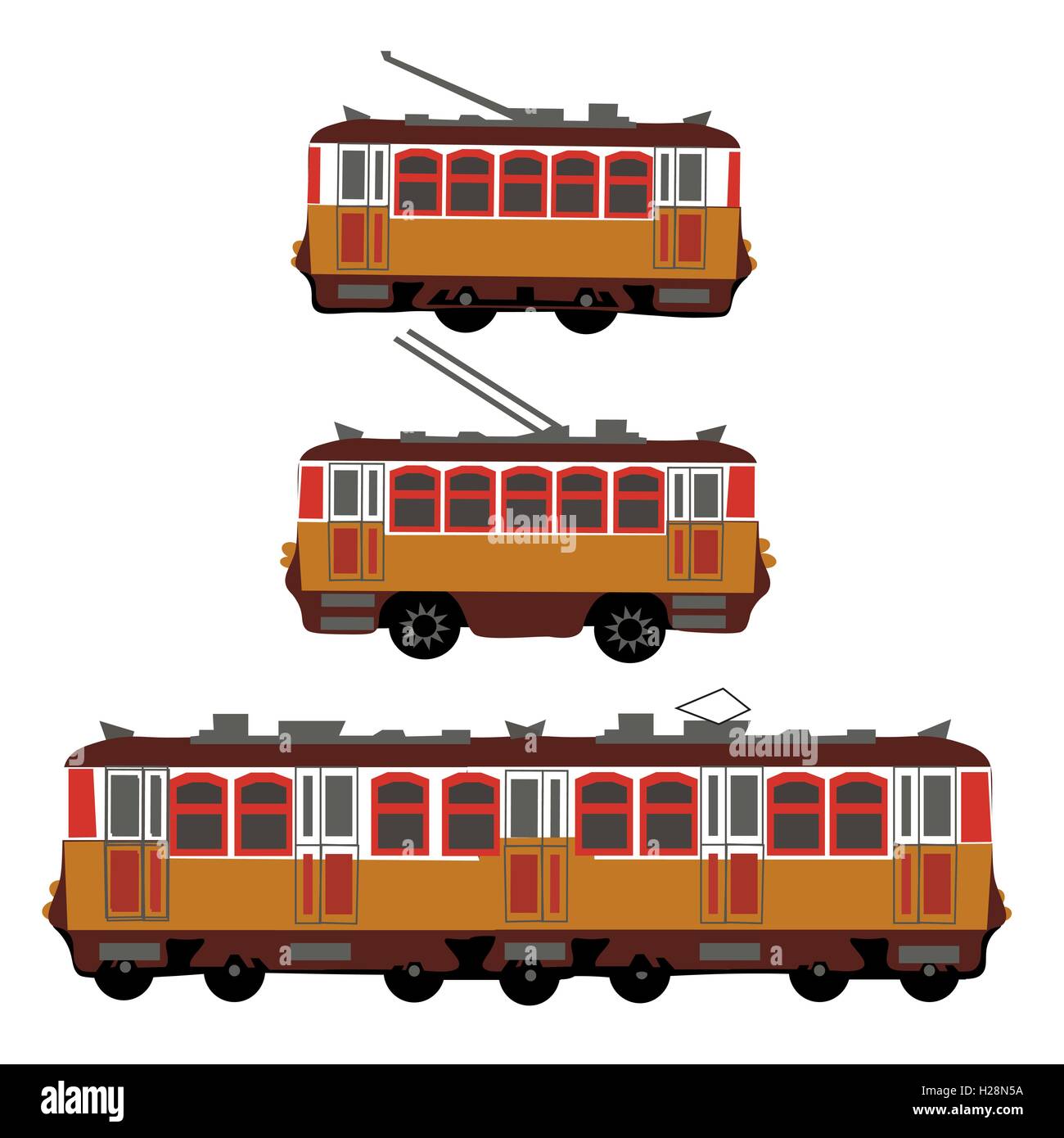 Vintage tram, electric train, trolleybus. Retro. Detail view of the ...