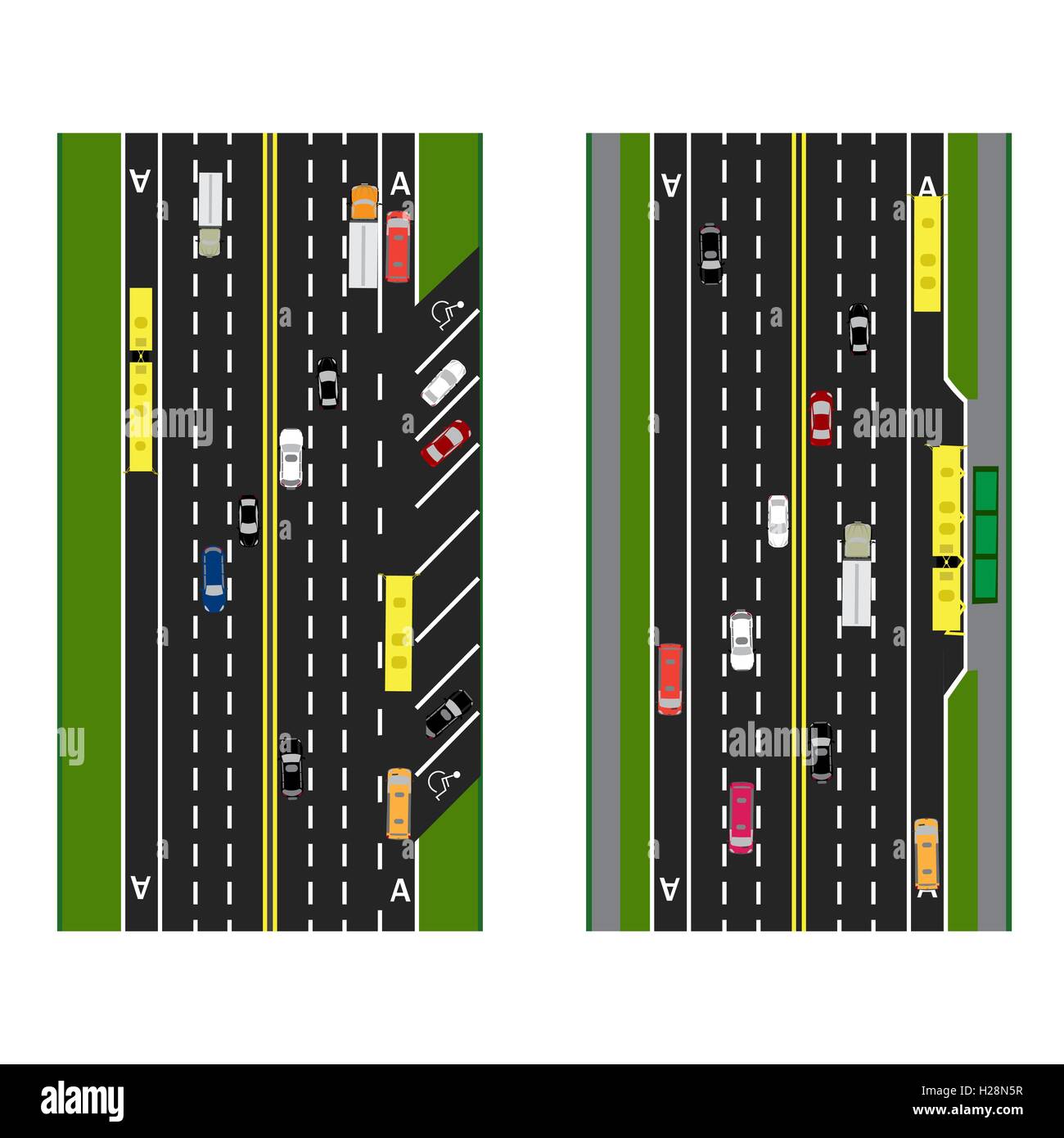 Highway Planning. roads, streets with parking and public transport ...