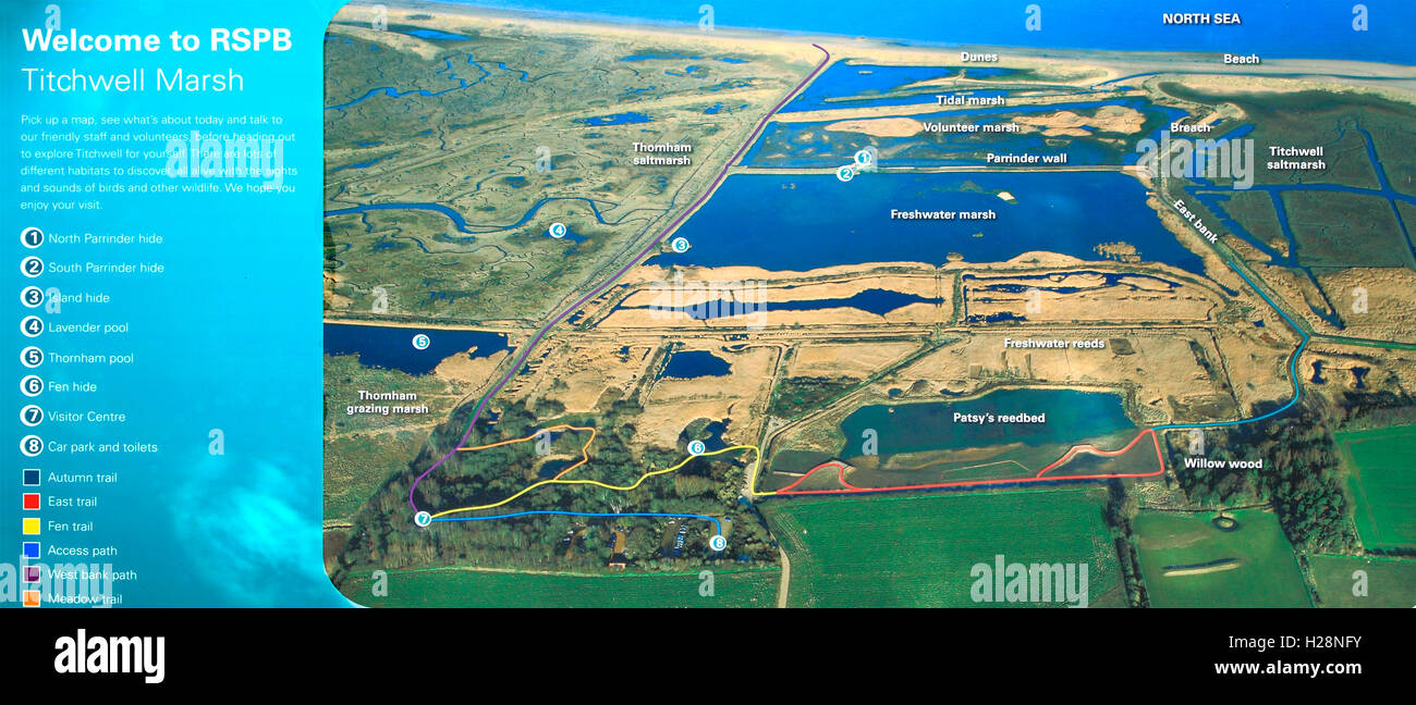 RSPB, Titchwell Marsh, Norfolk, Map of Site on public display, England ...